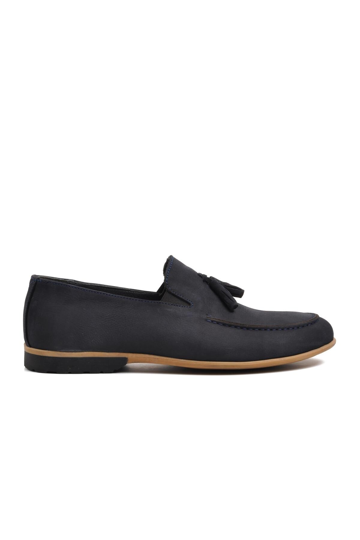 Ayakmod 7105 Navy Blue Nubuck Genuine Leather Men's Loafer Shoes