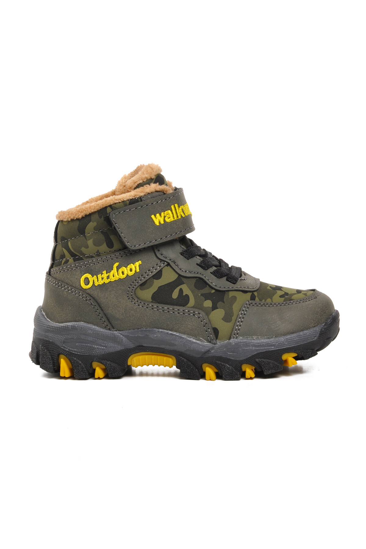 Khaki Velcro Kids Outdoor Boots Leo P